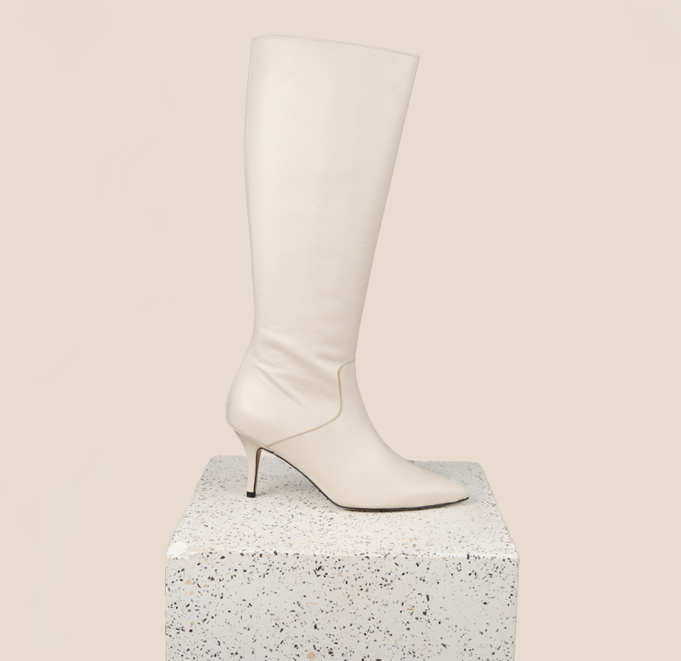 Alassio Latte Leather Heel Boots | A. Soliani | Made in Italy