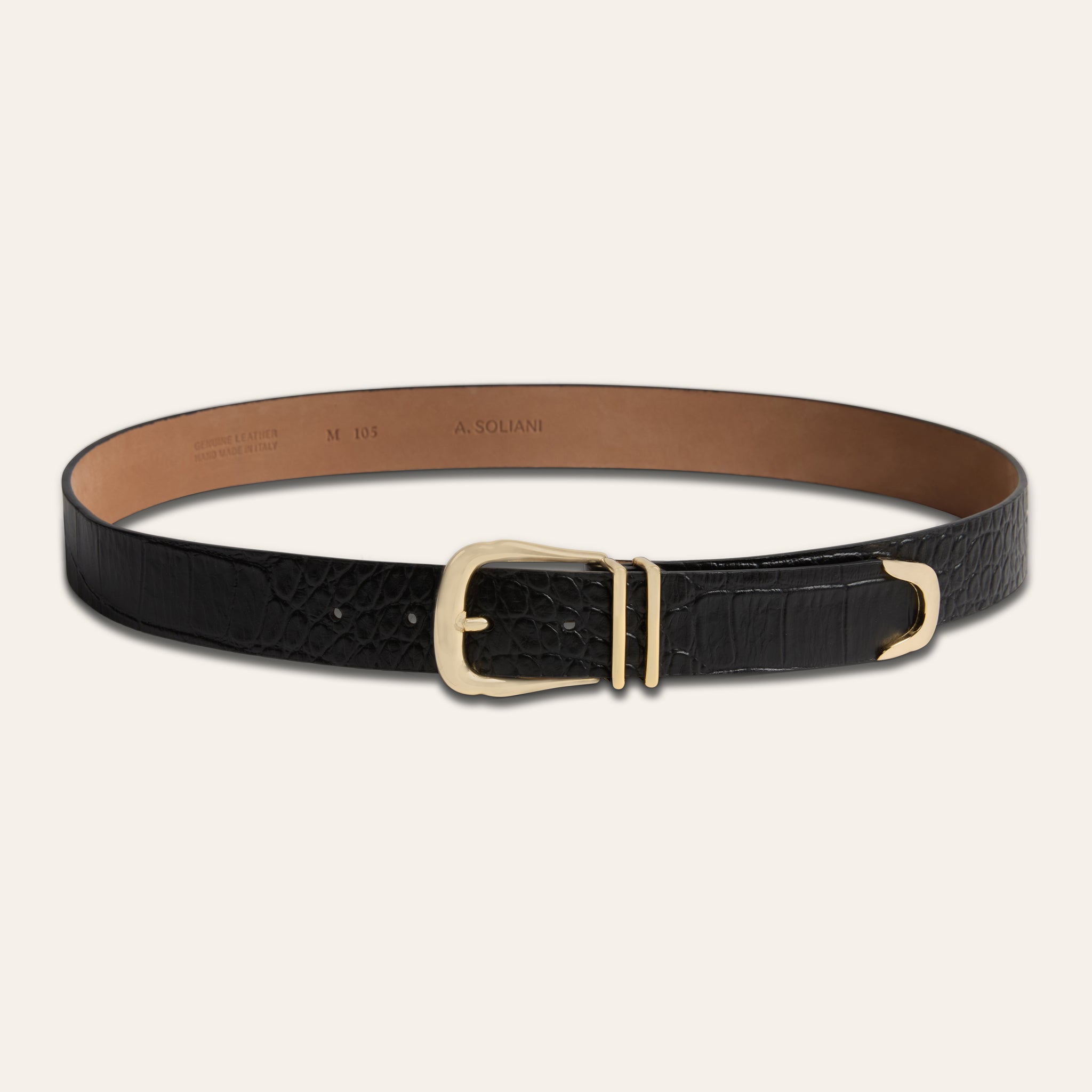 Belt - Gold Buckle Double Keeper Black Croc – A. Soliani