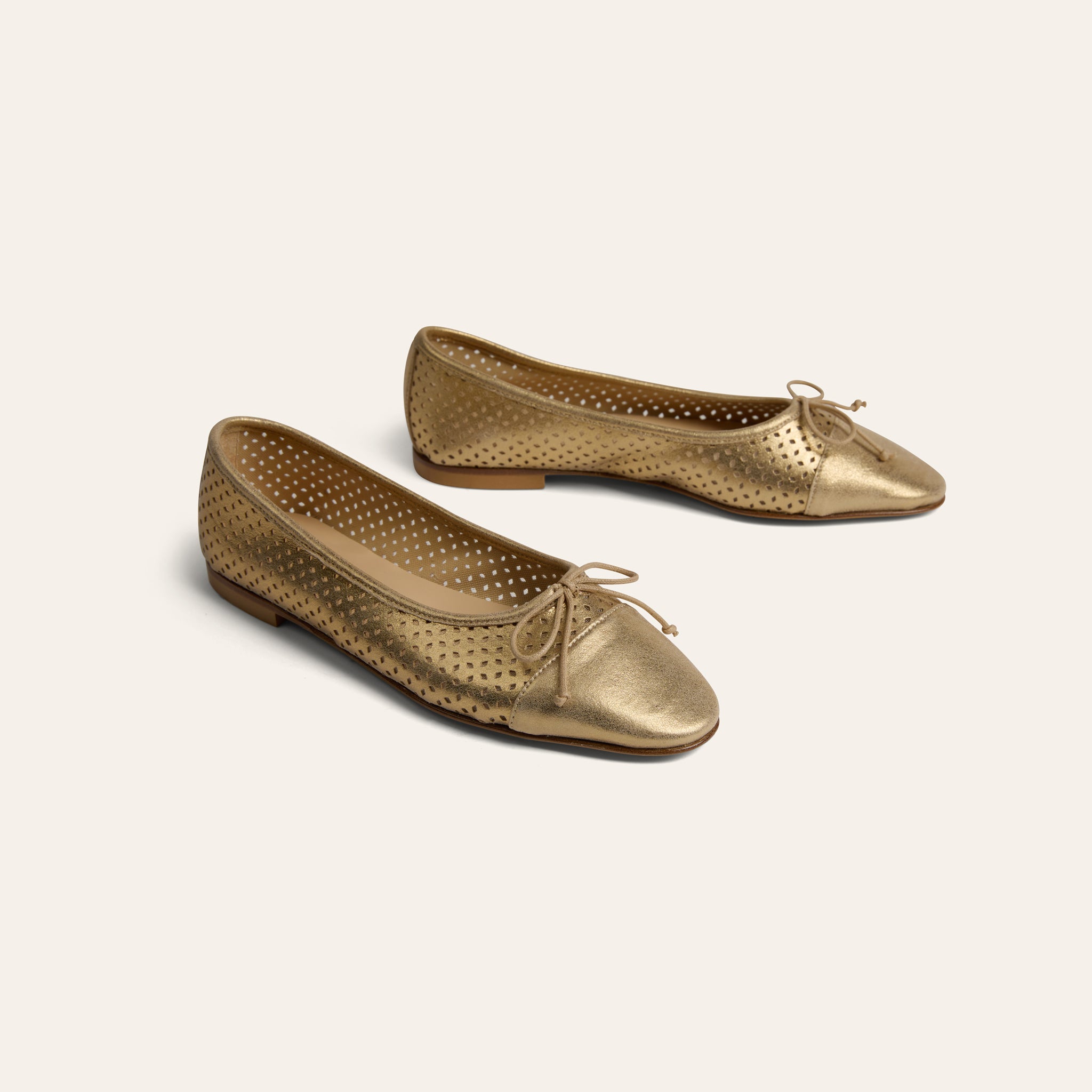 Como Italian Leather Ballet Flats in Rete Gold Foil | A. Soliani