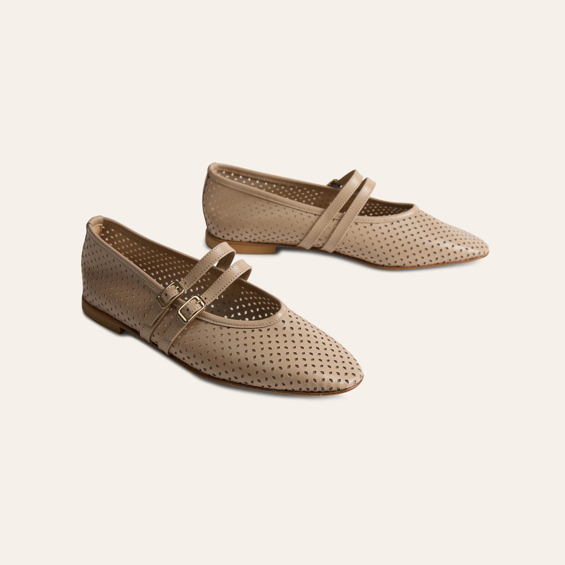 Cori 2 Buckle in Perforated Beige | A. Soliani