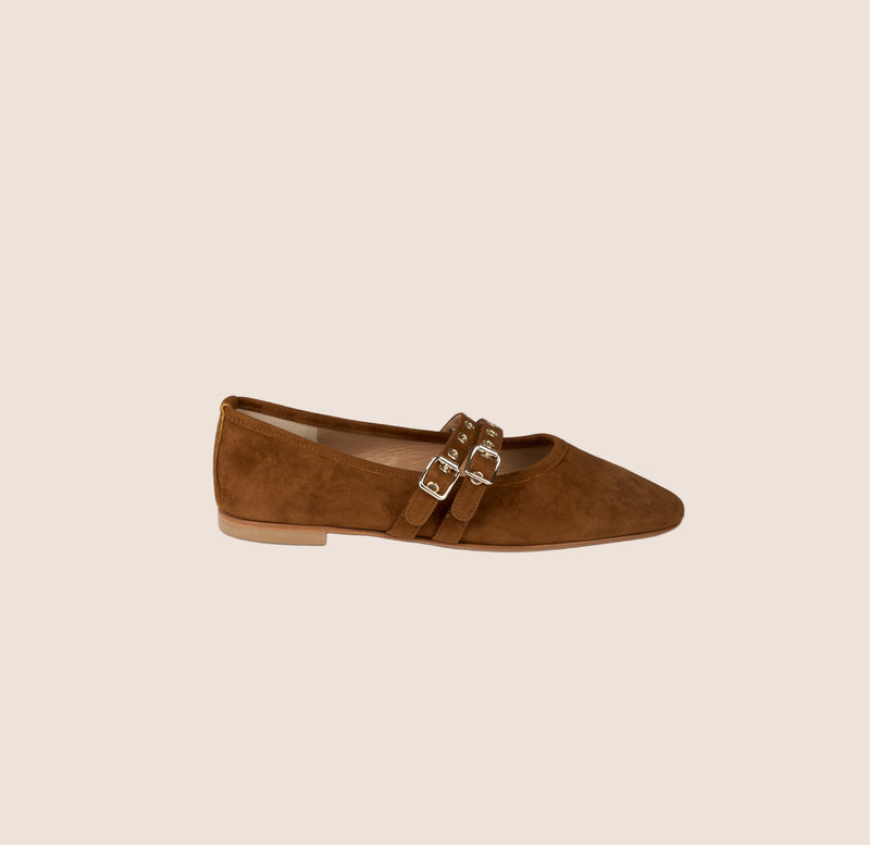 Como 2 Buckle Amaretto Italian Leather Ballet Flats | A. Soliani