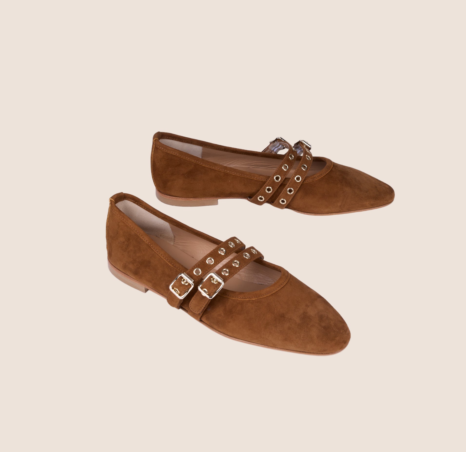 Como 2 Buckle Amaretto Italian Leather Ballet Flats | A. Soliani