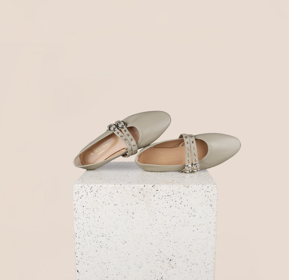 Como Italian Leather Ballet Flats in Gray | A. Soliani