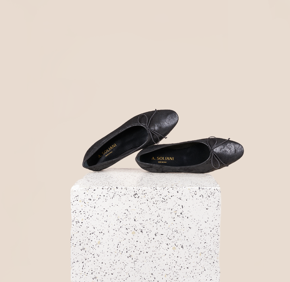 Como Ballet Flats in Black Rock Printed Suede | A. Soliani