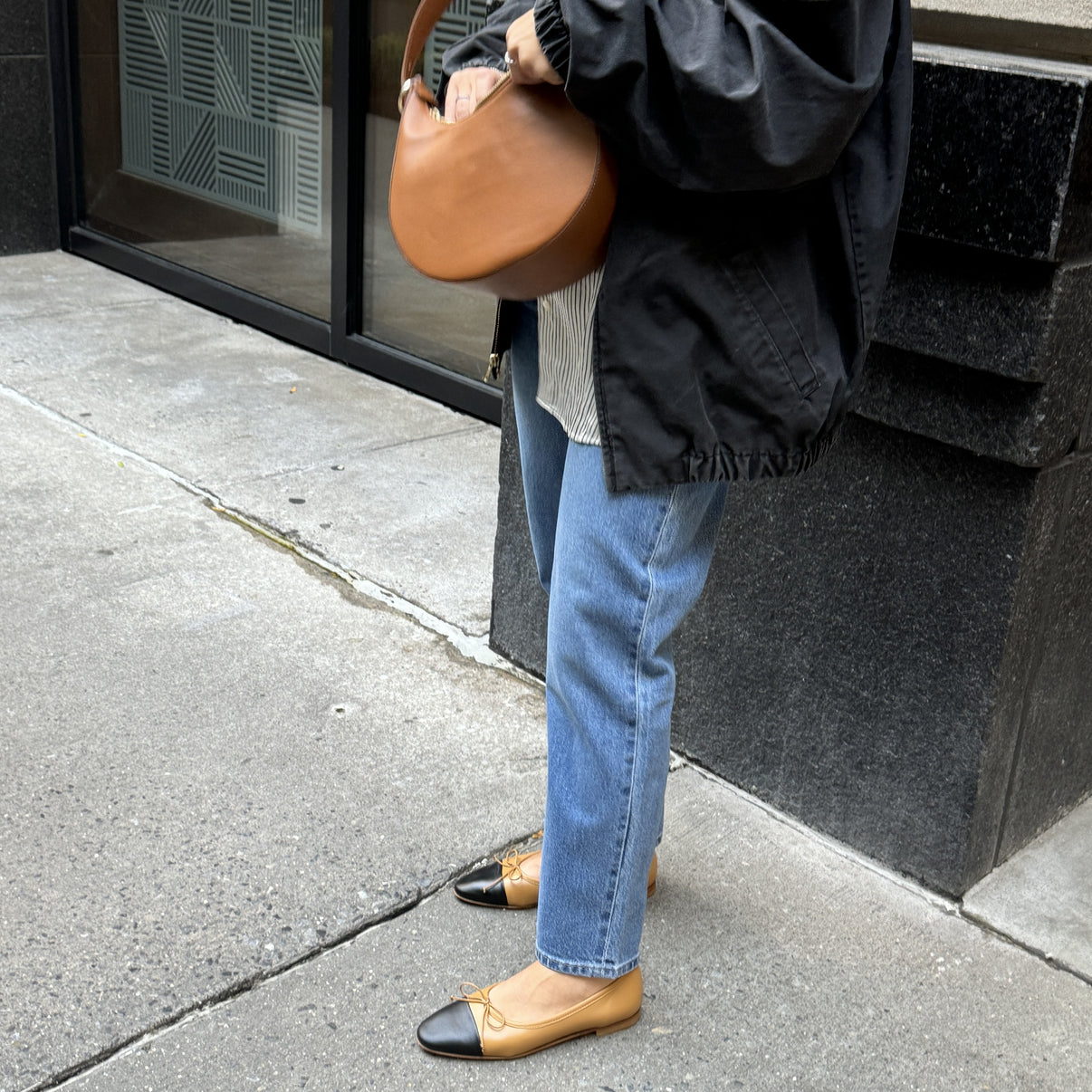 Como Italian Leather Ballet Flats in Honey/Black | A. Soliani