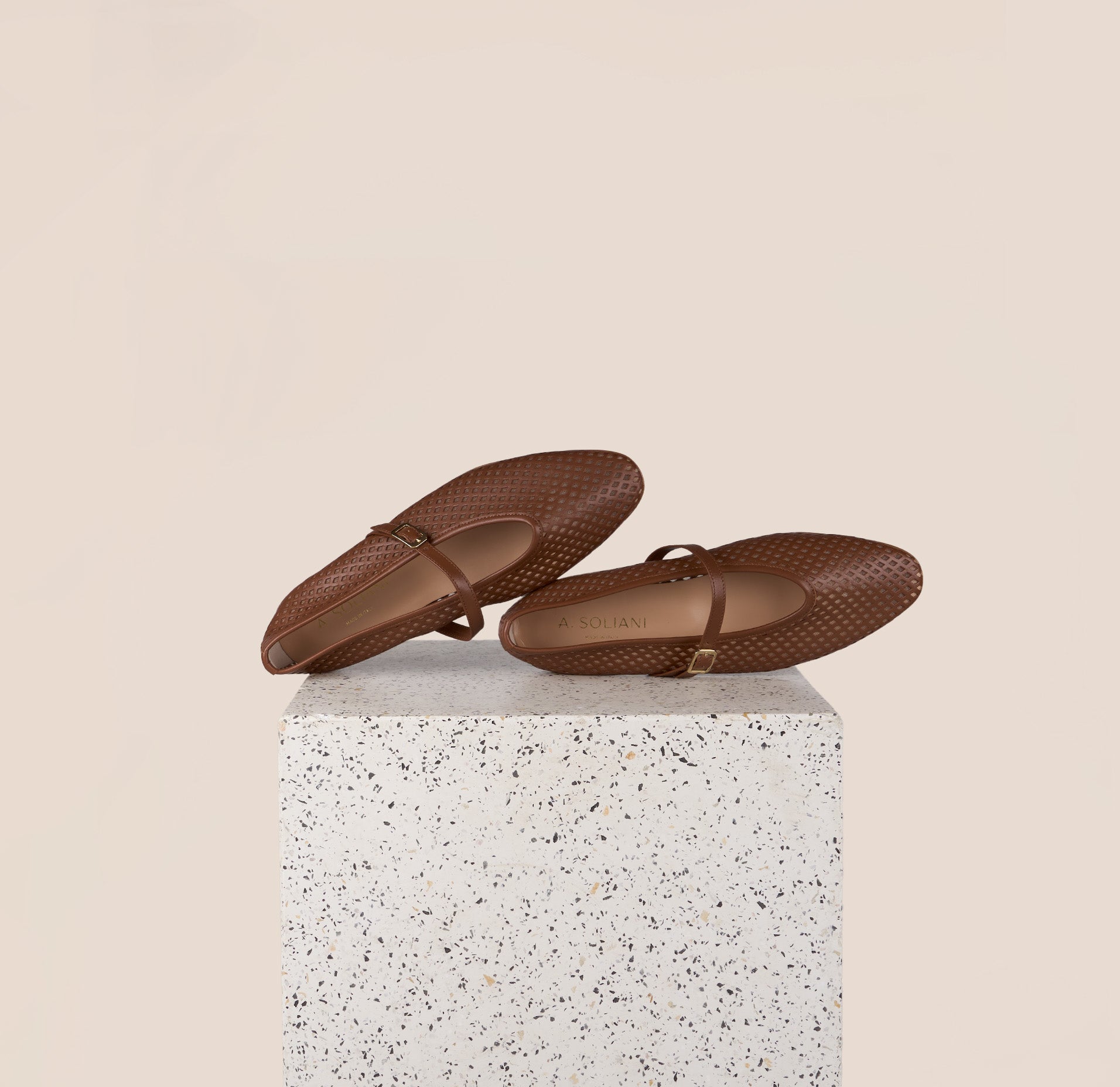 Cori Italian Leather Ballet Flats in Perforated Cognac | A. Soliani
