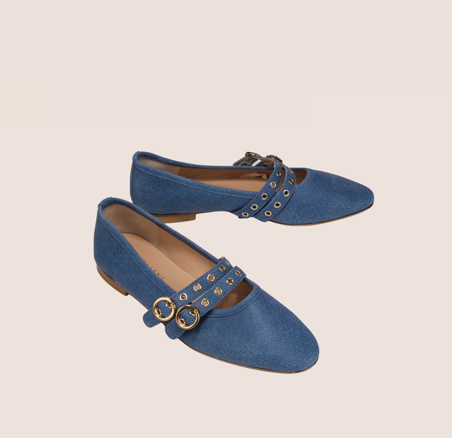 Como Italian Leather Ballet Flats in Dark Denim| A. Soliani