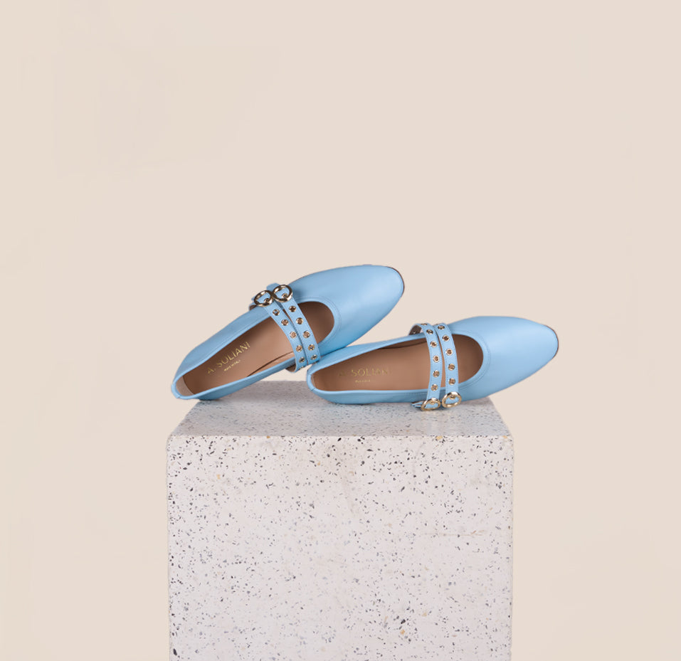Como Italian Leather Ballet Flats in Carribean | A. Soliani
