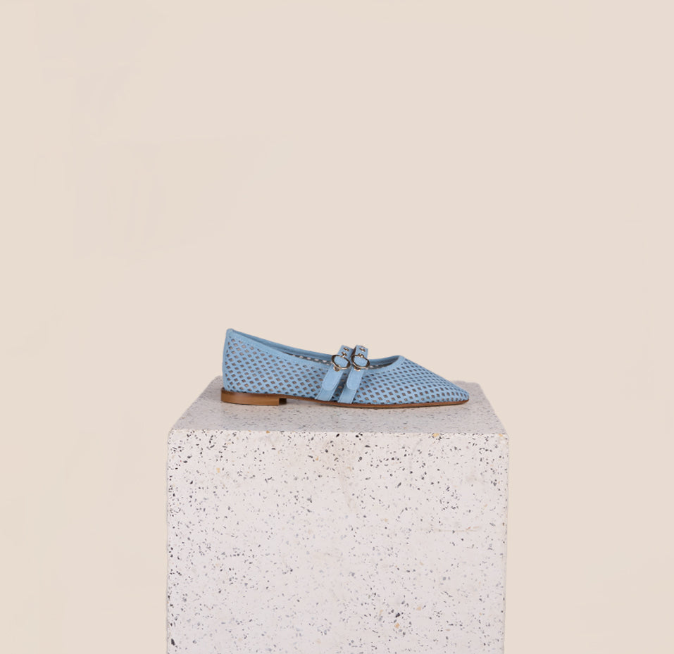 Cori Italian Leather Ballet Flats in Sky | A. Soliani